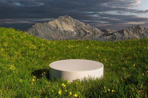 Premium Photo Empty Platform In The Grass Field 3d Rendering