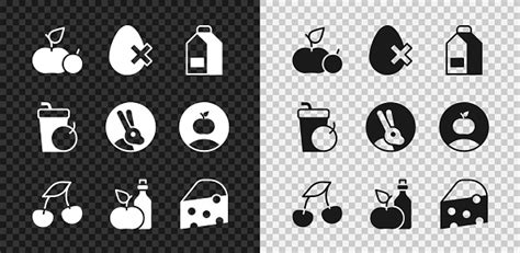 세트 사과 계란 없음 우유 종이 패키지 신선한 딸기 병에 사이다 식초 치즈 스무디 및 토끼 아이콘 벡터 건강한 생활방식에 대한 스톡 벡터 아트 및 기타 이미지 Istock
