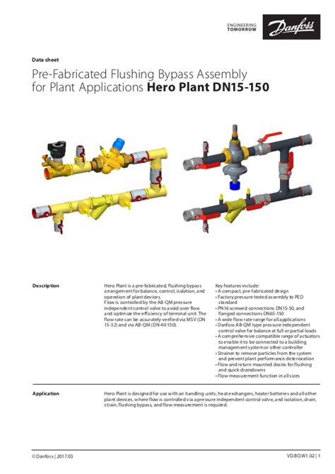 Danfoss Pre Fabricated Flushing Bypass Assembly Data Sheet