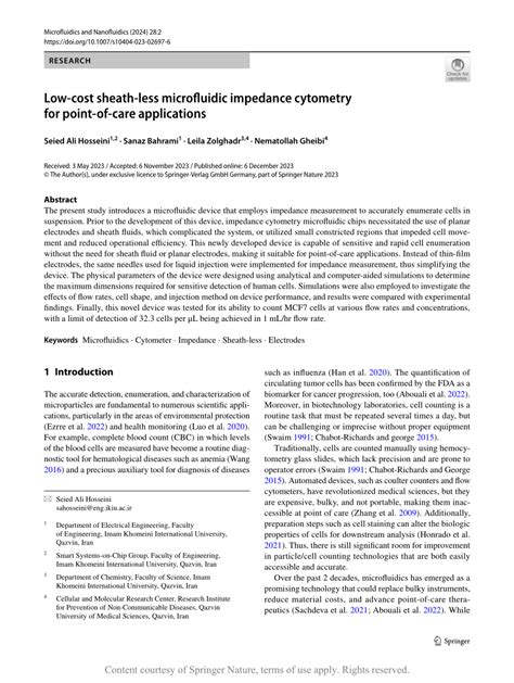 Low Cost Sheath Less Microfluidic Impedance Cytometry For Point Of Care Applications