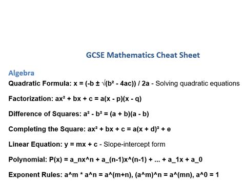 Gcse Mathematics 9 1 Cheat Sheet Free Teaching Resources