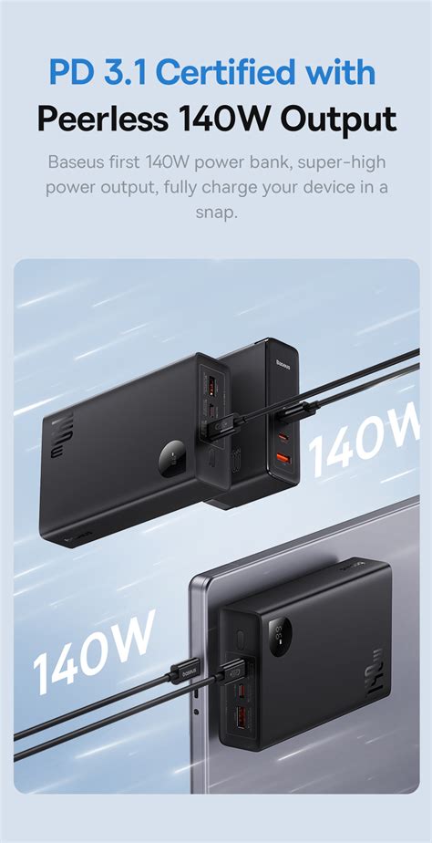 BaseusPowerbank 140W Max Laptop Fast Charging 140W 24000mAh Portable Charger With 2 USB C And 1