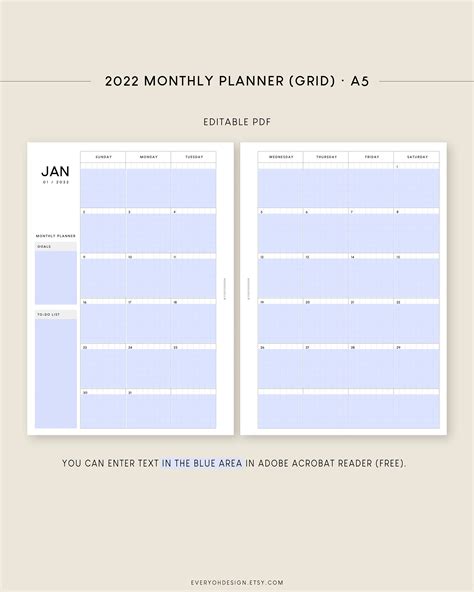Monthly Calendar Grid A Printable Insert Pages Front P