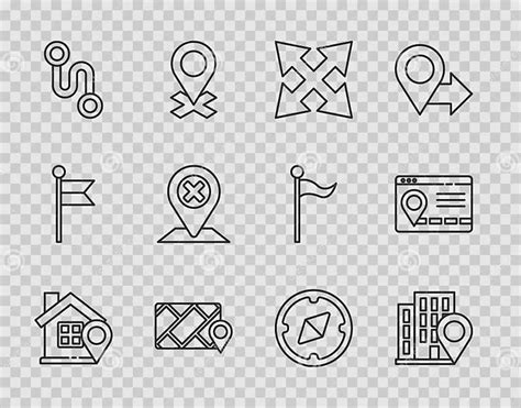 Set Line Location With House Road Traffic Sign City Map Navigation Route Location Compass