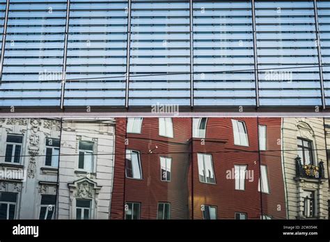 Modern And Classical Old Architecture Concept Composite With Reflections Of Different Styles And