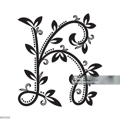 말린 덩굴과 잎으로 장식적인 문자 K 창의적인 모노그램과 꽃 브랜딩을 위한 빈티지 식물 스타일 0명에 대한 스톡 벡터 아트 및 기타 이미지 Istock