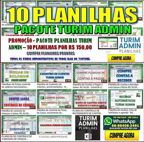 Pacote 10 Planilhas Turim Admin PromoÇÃo R 15000 Turim Admin
