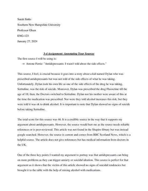 3 4 Assignment Annotating Your Sources Eng 123 Sarah Sinks Southern