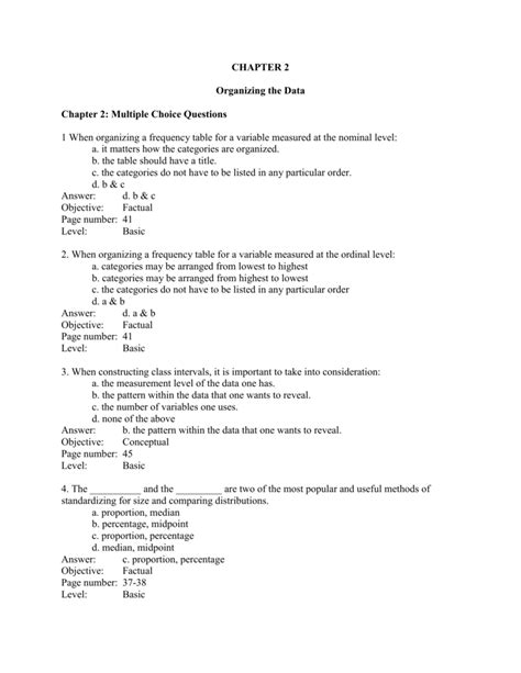 Chapter 2 Organizing The Data Chapter 2 Multiple Choice