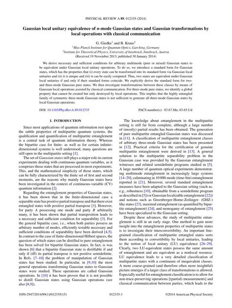 pdf mode gaussian states and gaussian transformations by local