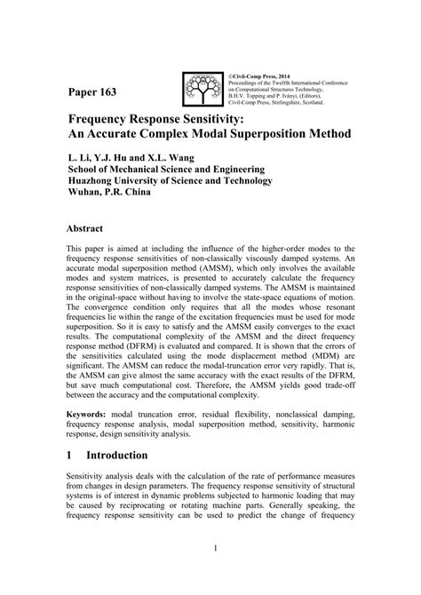 Pdf Frequency Response Sensitivity An Accurate Complex Modal Superposition Method
