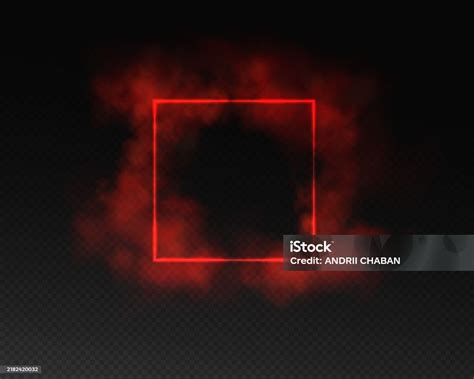 판타지 스타일의 마법 포털 붉은 연기와 먼지가 있는 사각형 조명 프레임 미래형 텔레포터 빨간 네온 불빛은 투명한 배경에 야경을 비춥니다 조명 효과 0명에 대한 스톡 벡터