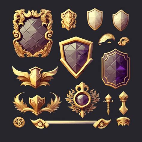 Premium Vector Precious Stones In Gold And Silver Frames In Medieval Style Badges With Star