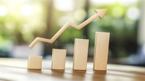 Wooden Blocks Showing Increasing Graph With Upward Arrow On Table Stock