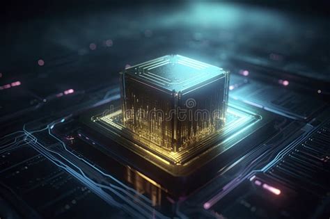 futuristic cpu quantum processor in the global computer network stock