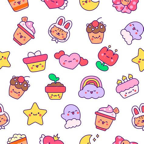Premium Vector Cartoon Cute Happy Kawaii Seamless Pattern