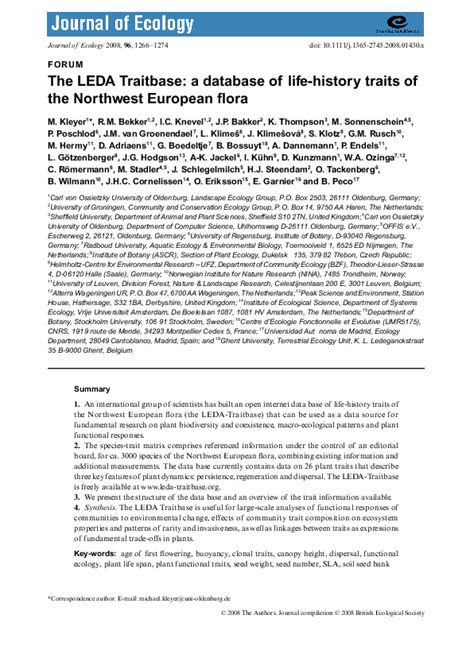 Pdf The Leda Traitbase A Database Of Life History Traits Of The Northwest European Flora