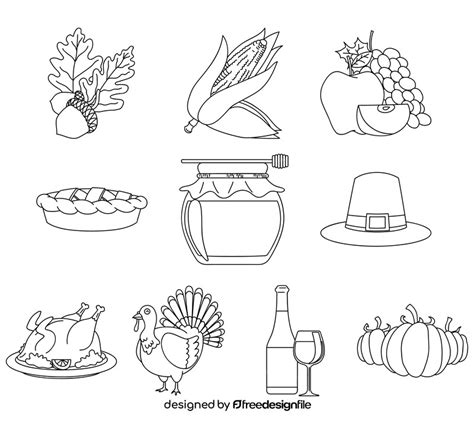Thanksgiving Clipart Set Black And White Vector Free Download