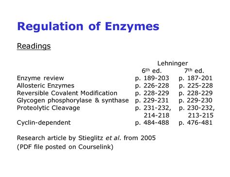 BIOC 3560 B Enzyme Regulation Regulation Of Enzymes Readings Lehninger 6 Th Ed 7 Th Ed