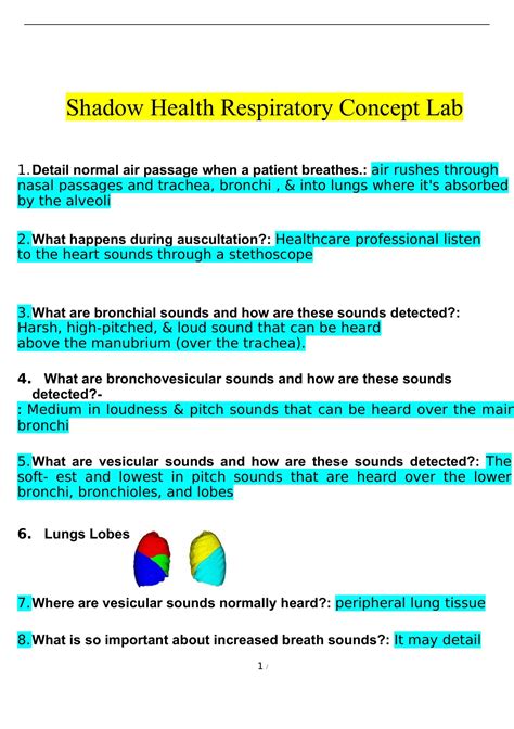 Shadow Health Respiratory Concept Lab Shadow Health Respiratory