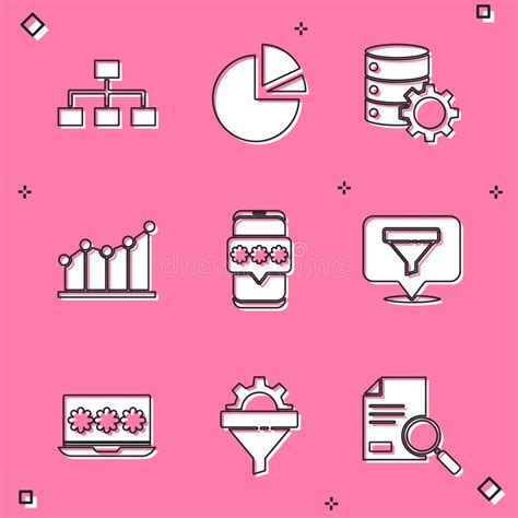 Set Hierarchy Organogram Chart Pie Infographic Server And Gear Mobile Password Location With