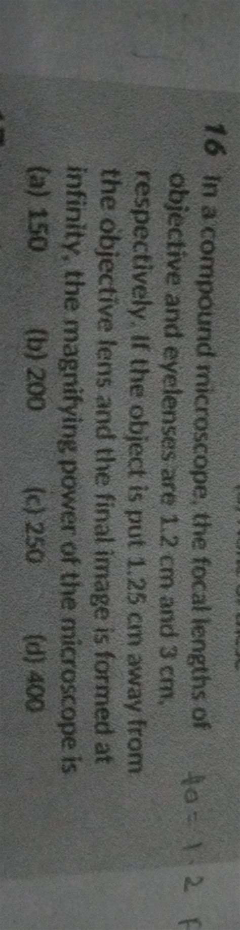 16 In A Compound Microscope The Focal Lengths Of Objective And Eyelenses