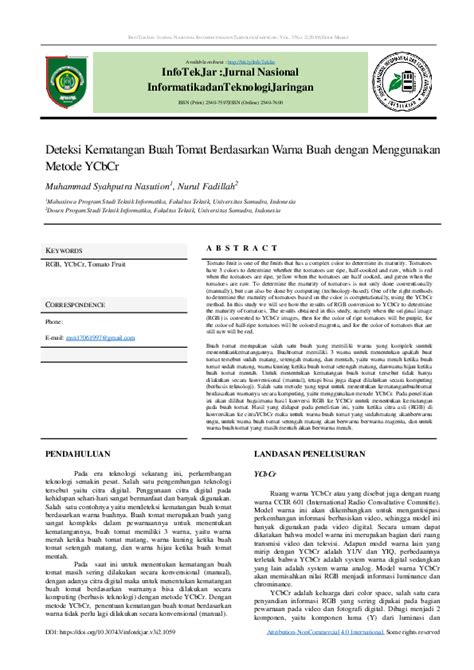 Pdf Deteksi Kematangan Buah Tomat Berdasarkan Warna Buah Dengan Menggunakan Metode Ycbcr