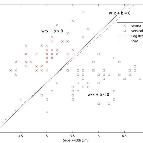 The Sample Data Set With Two Possible Linear Decision Functions One