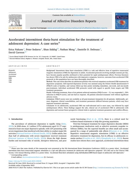 Pdf Accelerated Intermittent Theta Burst Stimulation For The