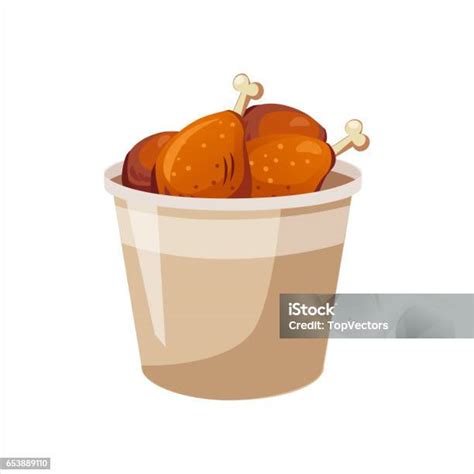 튀긴 닭 다리 종이 양동이 거리 패스트 푸드 카페 메뉴 항목 다채로운 벡터 아이콘 거리에 대한 스톡 벡터 아트 및 기타 이미지 거리 건강한 식생활 깊은 Istock