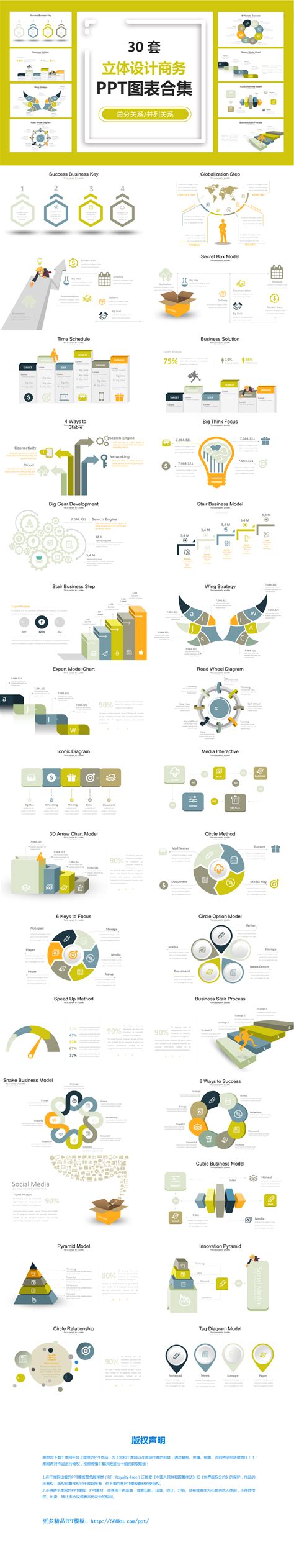 30 Sets Of Three Dimensional Design Business Ppt Chart Collectio Powerpoint Templete Ppt Free