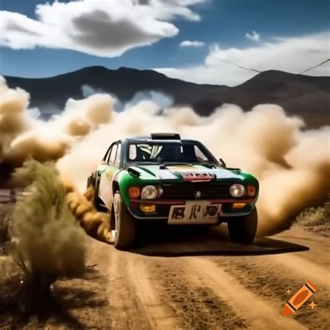 Rally Car Navigating Dusty Track With Tire Smoke And Roadside Sign On