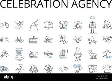 Celebration Agency Line Icons Collection Happiness Bureau Joy