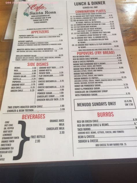 Menu At Cafe Santa Rosa Tucson