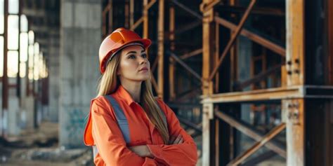 Premium Photo Confident Female Engineer Donning Safety Gear On Construction Site