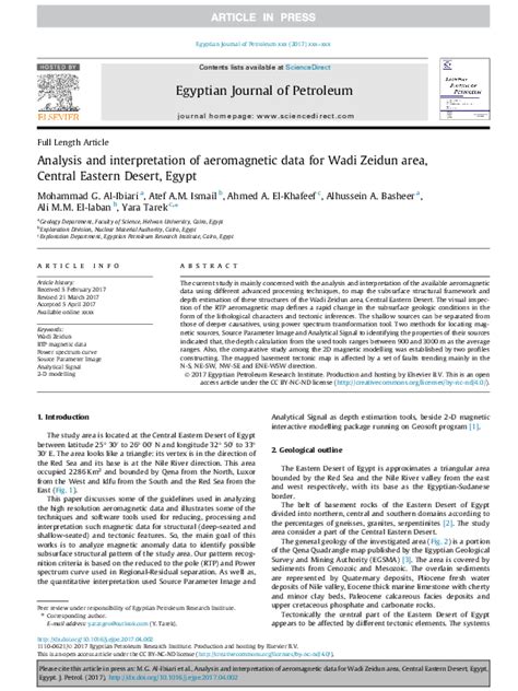 Pdf Analysis And Interpretation Of Aeromagnetic Data For Wadi Zeidun Area Central Eastern