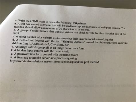 Solved Write The HTML Code To Create The Following A Text Chegg Com