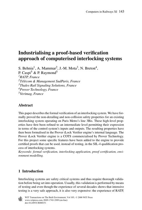Pdf Industrialising A Proof Based Verification Approach Of