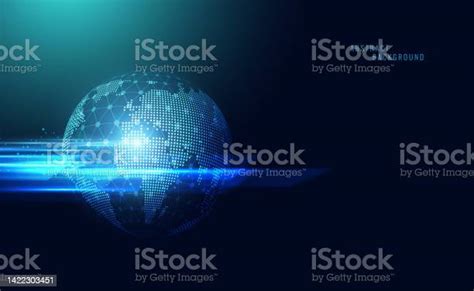 추상적 인 글로벌 속도 네트워크 디지털 연결 및 파란색 배경에 미래 지향적 인 통신 개념에 대한 스톡 벡터 아트 및 기타 이미지