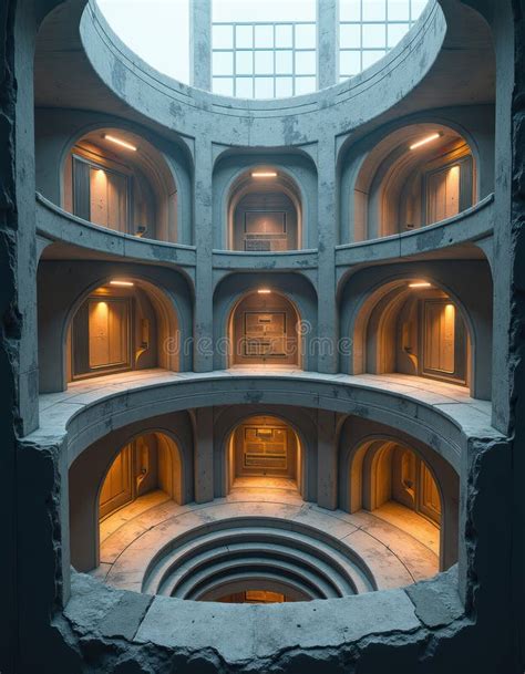 Circular Architecture With Archways And Doors Stock Illustration