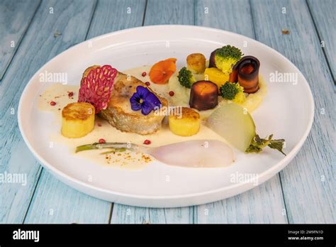 Recipe Of Cod Steak Mashed Potatoes And Its Farandole Of Vegetables Parsnip Turnip Broccoli