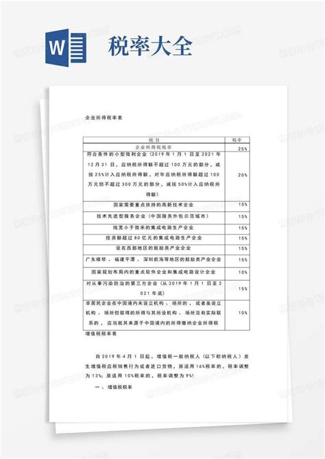 税率大全word模板下载 编号lakzozdy 熊猫办公