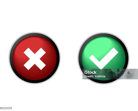 체크 표시 및 교차 아이콘 기호 집합입니다 예 및 아니오 버튼 녹색 오른쪽 및 빨간색 잘못된 기호 누름 버튼에 대한 스톡 벡터 아트 및 기타 이미지 Istock