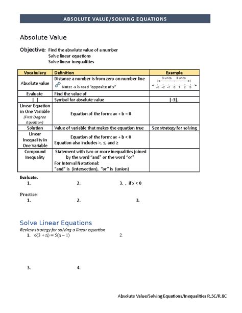 Absolute Value Solving Equations Absolute Value Objective Find The
