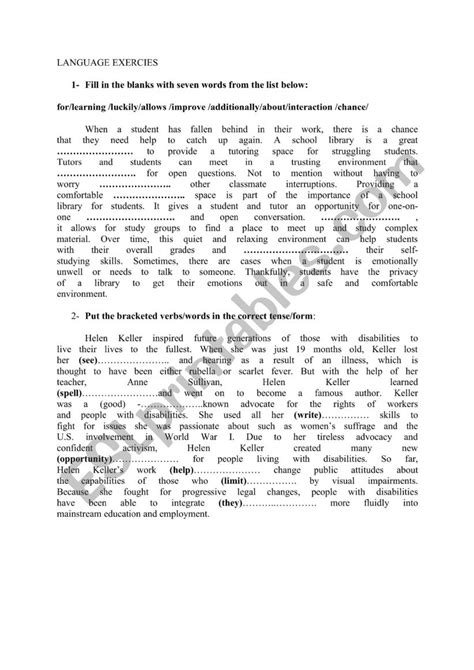 Language Ecercises Esl Worksheet By Amyly