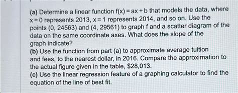 Solved A Determine A Linear Function F X Ax B That Models Chegg