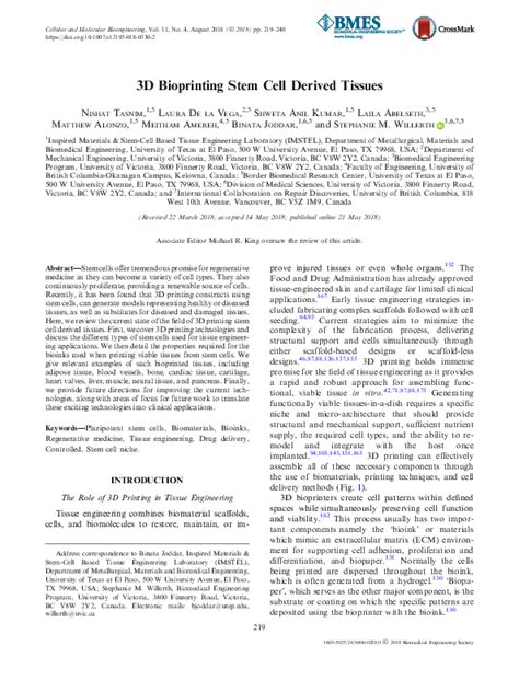 Pdf 3d Bioprinting Stem Cell Derived Tissues