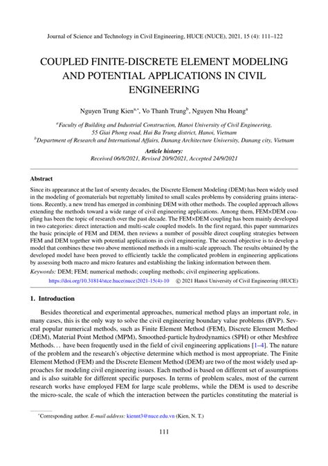 Pdf Coupled Finite Discrete Element Modeling And Potential Applications In Civil Engineering