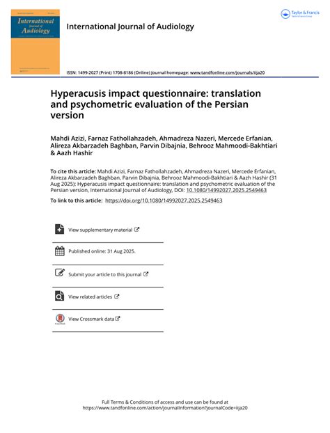 Pdf Hyperacusis Impact Questionnaire Translation And Psychometric