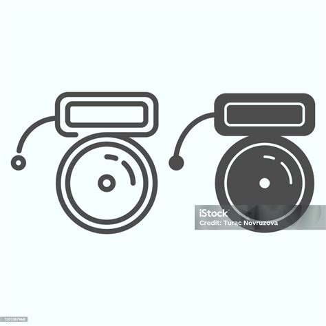 부저 라인과 단색 아이콘 흰색에 격리 된 기계 링 벡터 그림입니다 학교 벨 개요 스타일 디자인 웹 및 응용 프로그램을 위해 설계